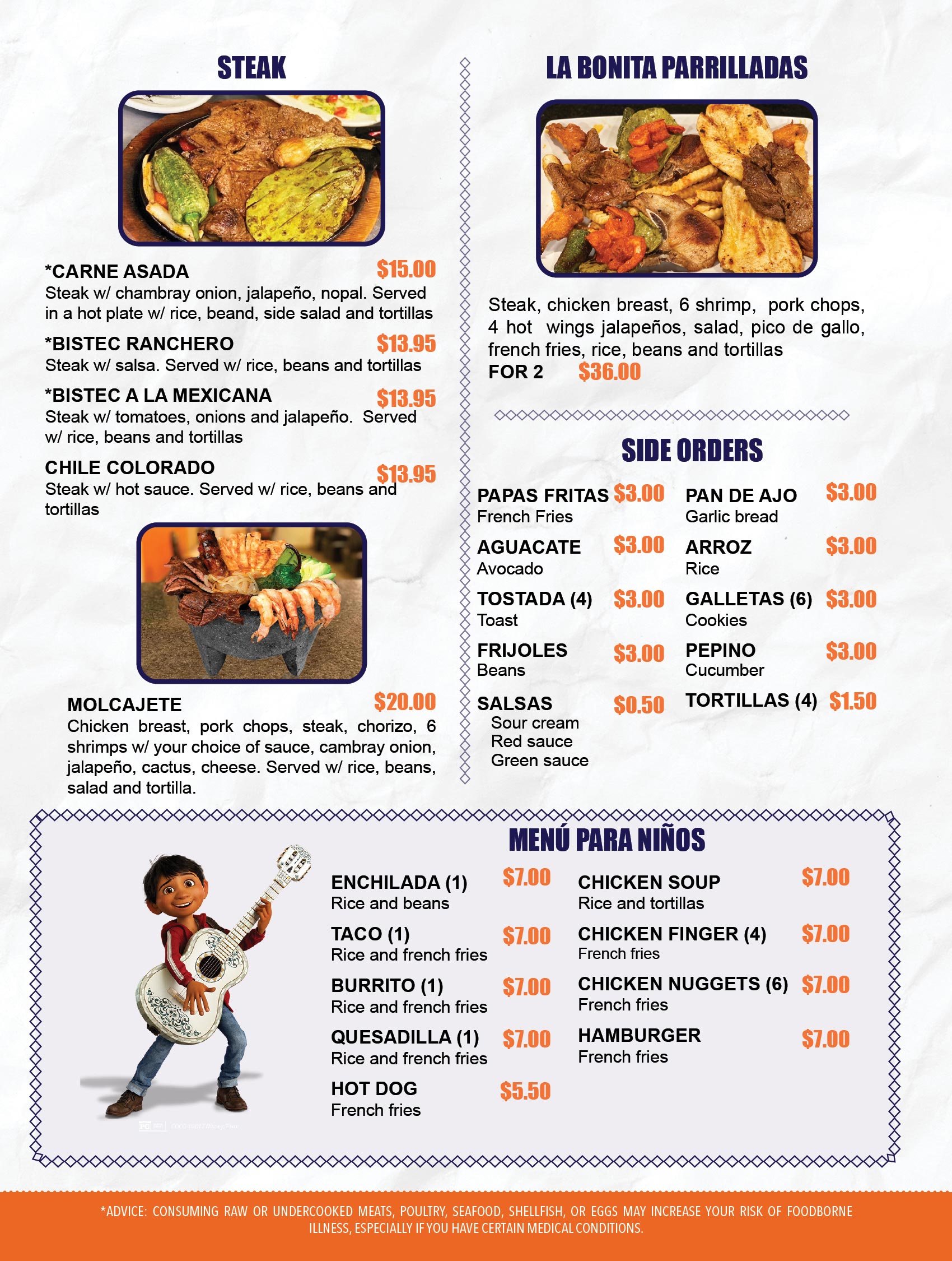 Menu – La Bonita Mexican Grill & Marisqueria